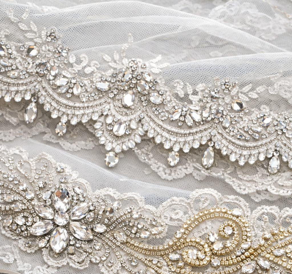 Rhinestone and Sequin Appliqués & Lace Border Design